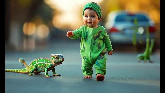 смешная ягуана и ребенок