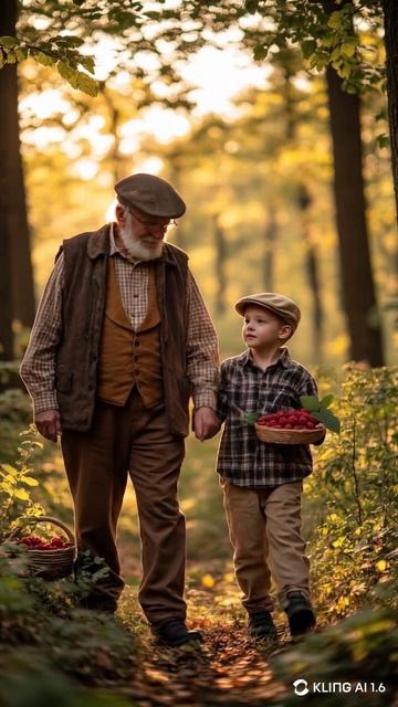 Дед с внуком в лесу