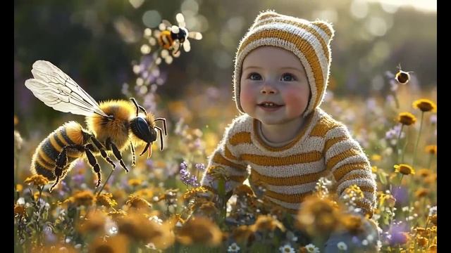 милое видео с безобидлной пчелкой и ребенком