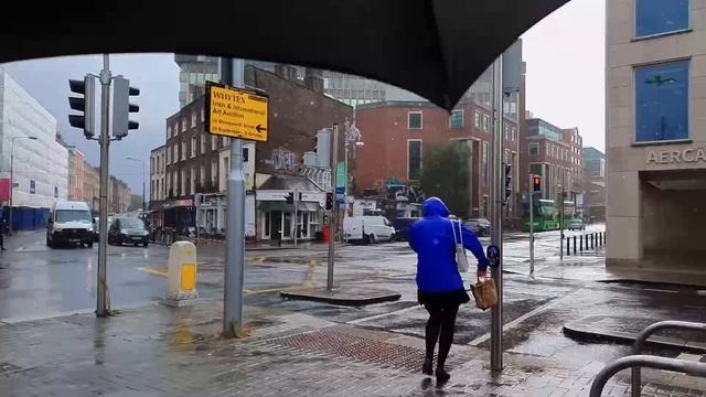 [1 HOUR] Stormy Day Dublin City Centre Ireland 4K Walking In The Rain Tour 2023