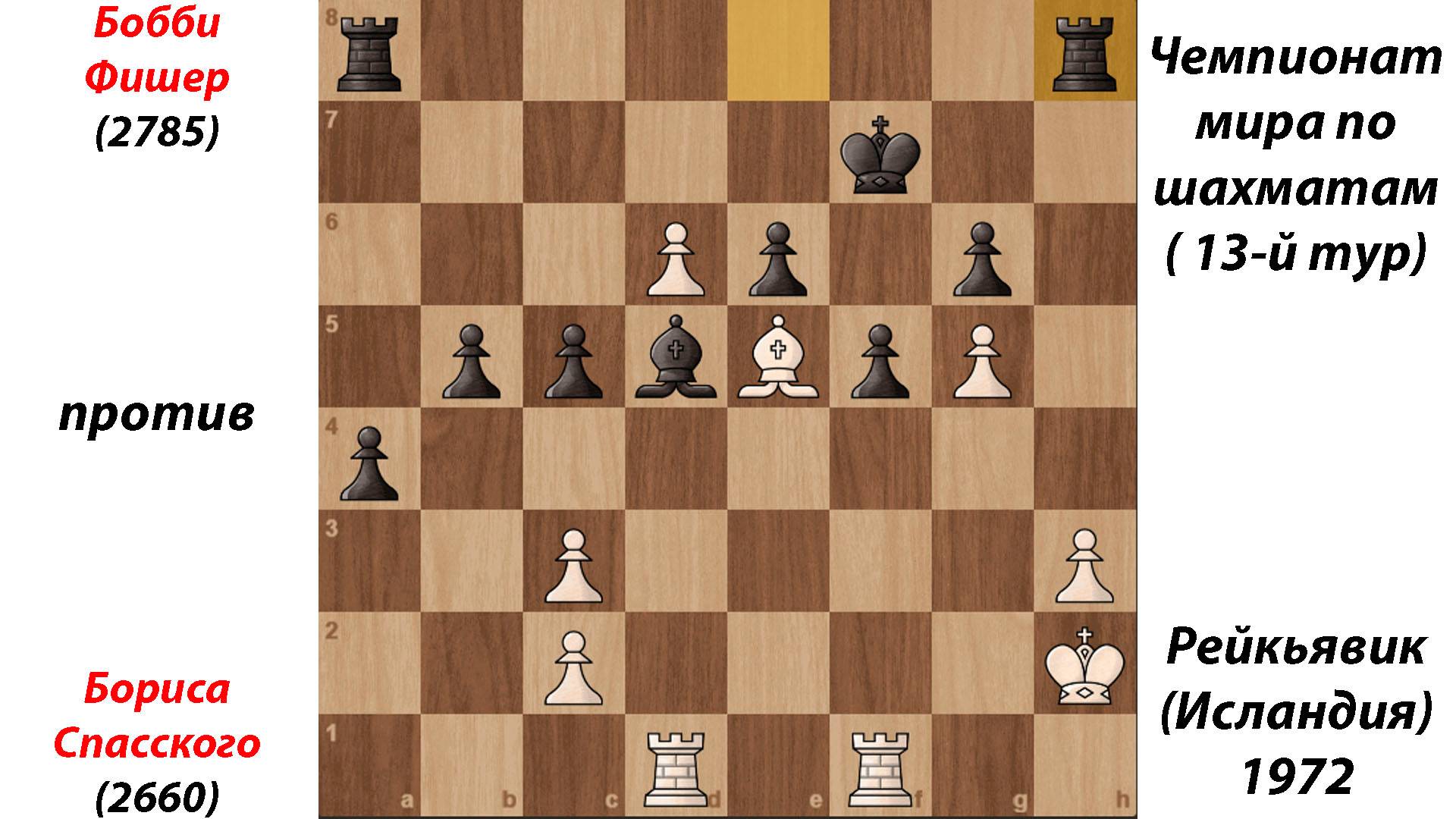 Бобби Фишер против Бориса Спасского. Чемпионат мира по шахматам(13-й тур) Рейкьявик (Исландия) 1972