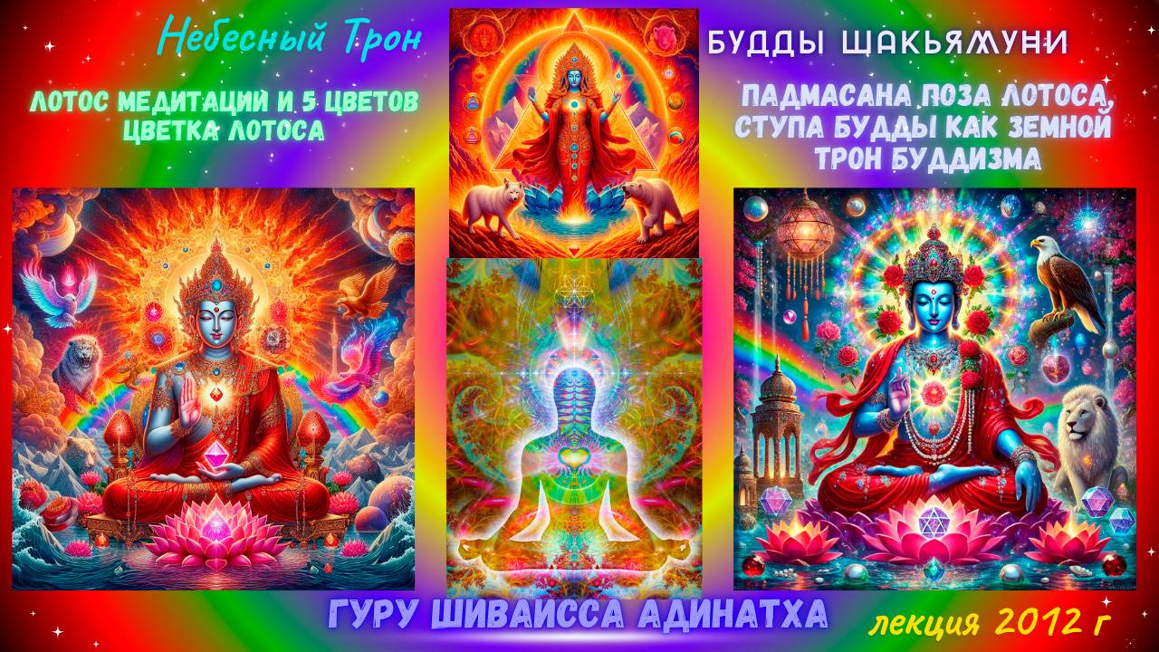 Небесный Трон Будды Шакьямуни - лотос медитации и 5 цветов  цветка лотоса, падмасана поза лотоса