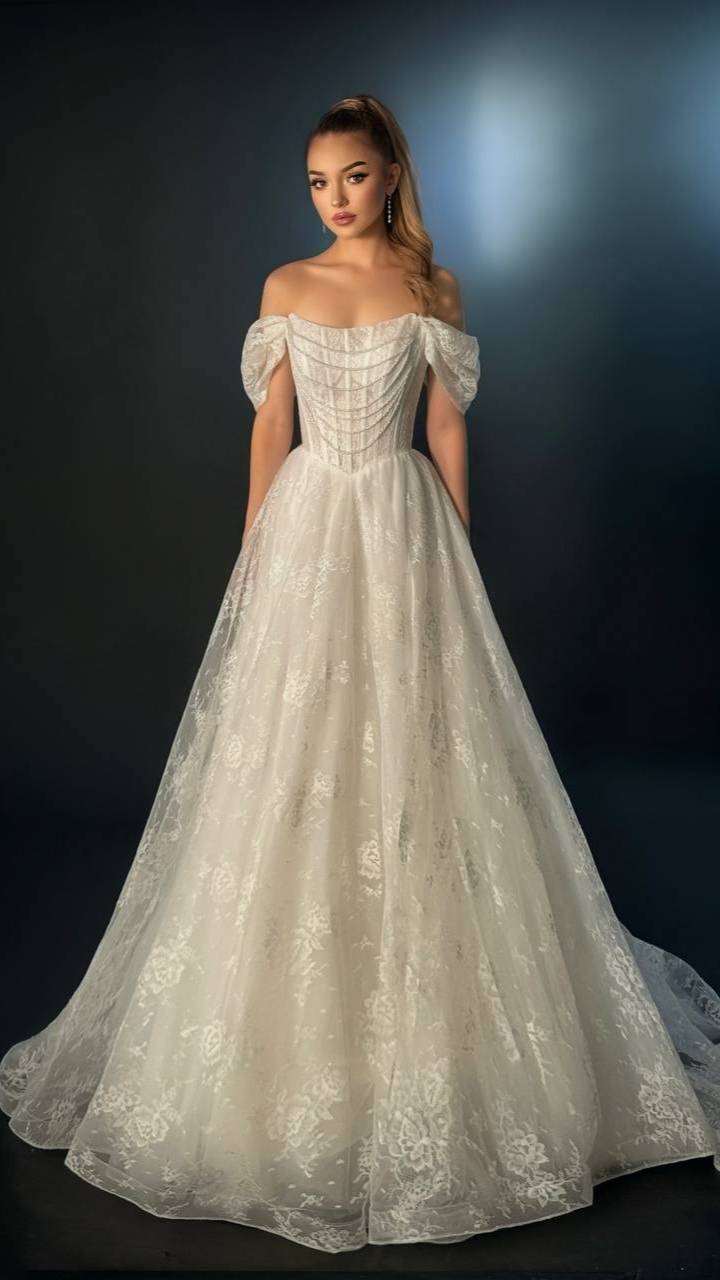 Свадебное платье А-силуэта с рукавами крылышками Сима #домневесты #свадебноеплатье