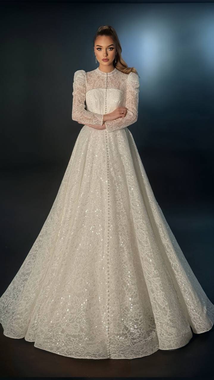 Закрытое кружевное свадебное платье А-силуэта Присцилла #домневесты #свадебноеплатье