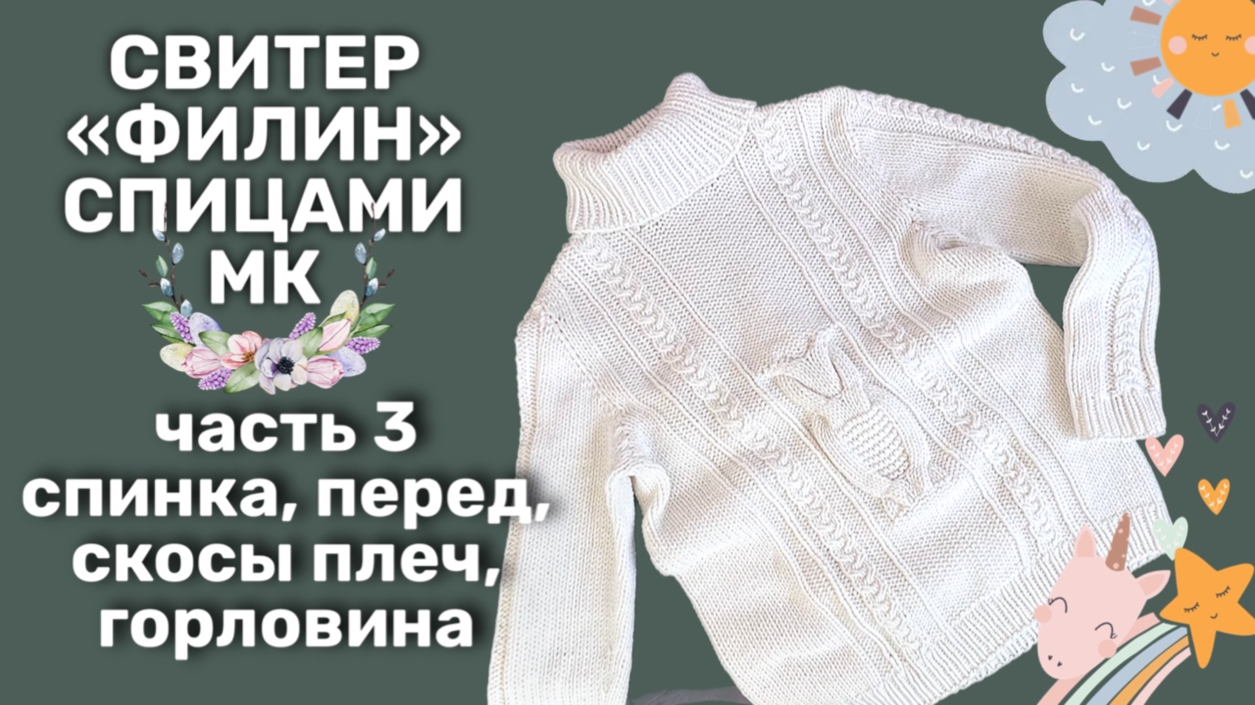 Свитер Филин часть 3 спинка, перед, горловина, скосы плеч