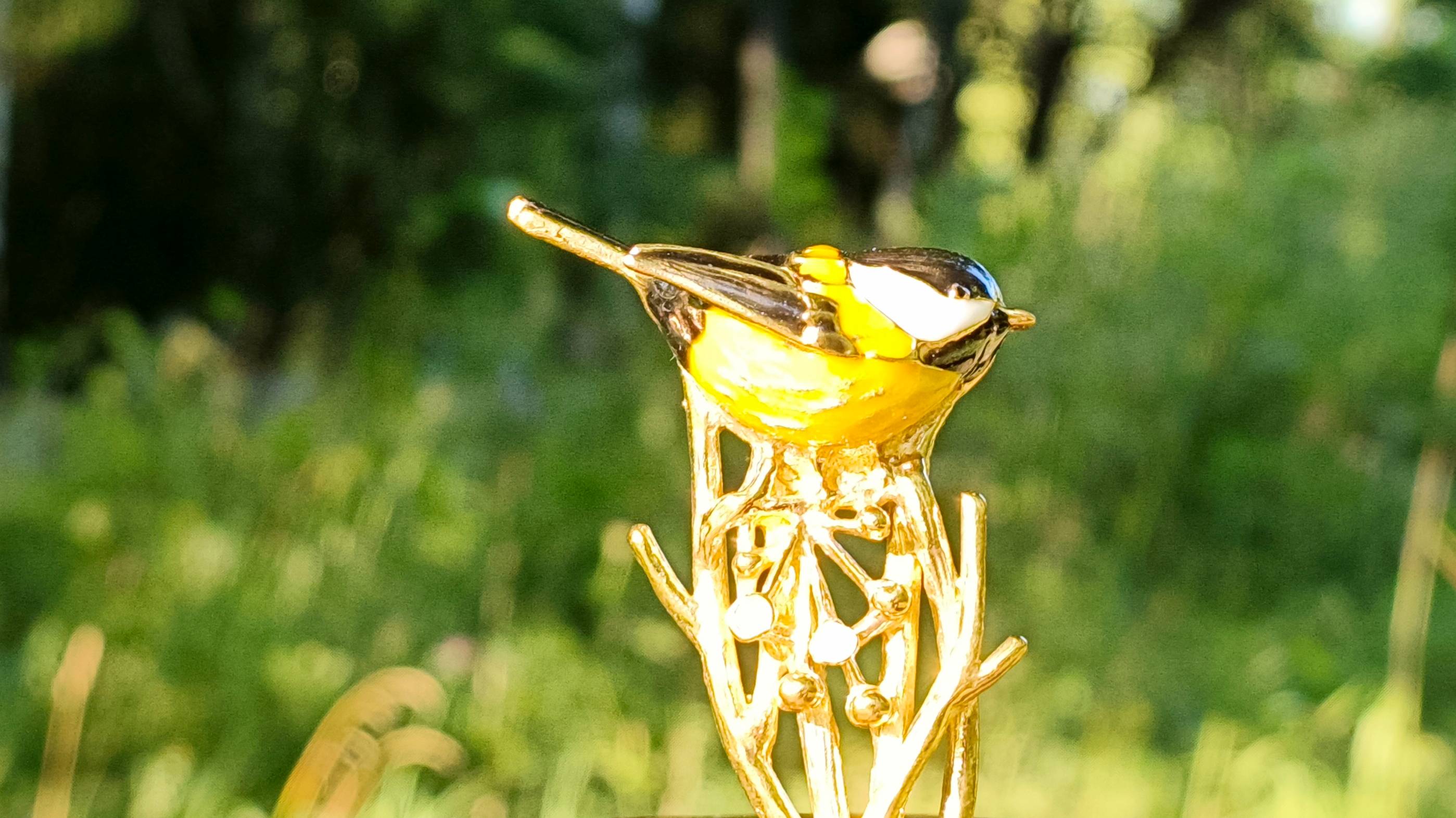 Чайная ложка Синичка со вставкой из латуни с эмалью
