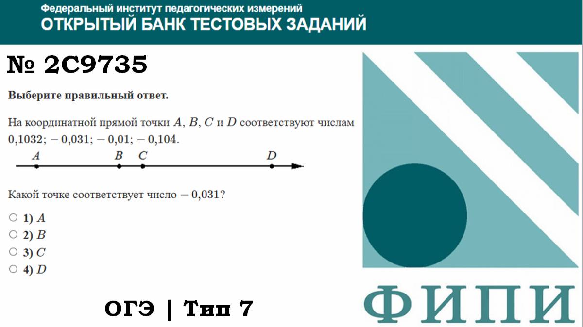 ОГЭ тип 7 числовые промежутки № 2C9735 На координатной прямой точки A,B, C и D соответствуют числам