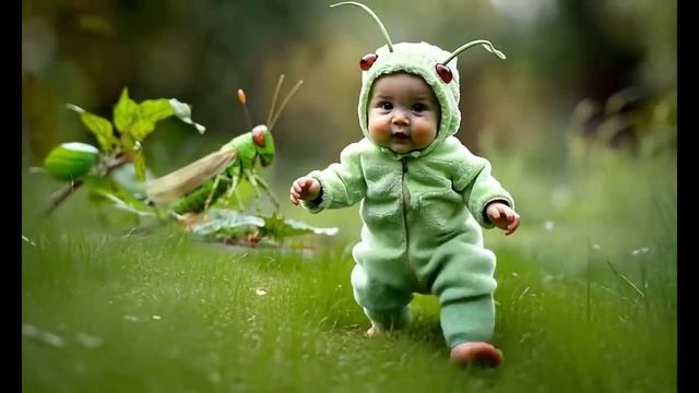 ребенок убегает от страшно огромного жука