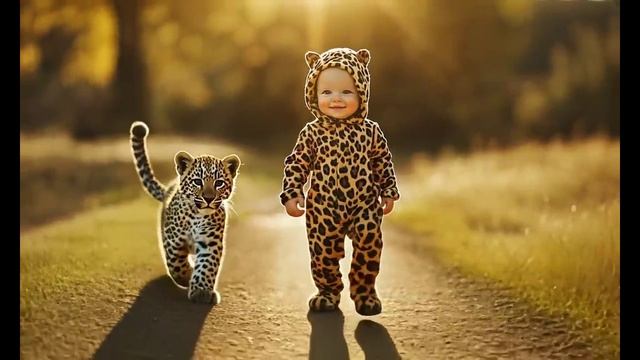 леопард думает, что ребенок его брат