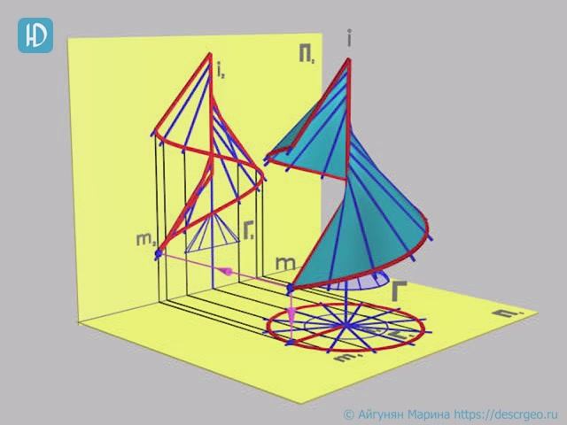 7.18в. Наклонный геликоид, заданный отсеком