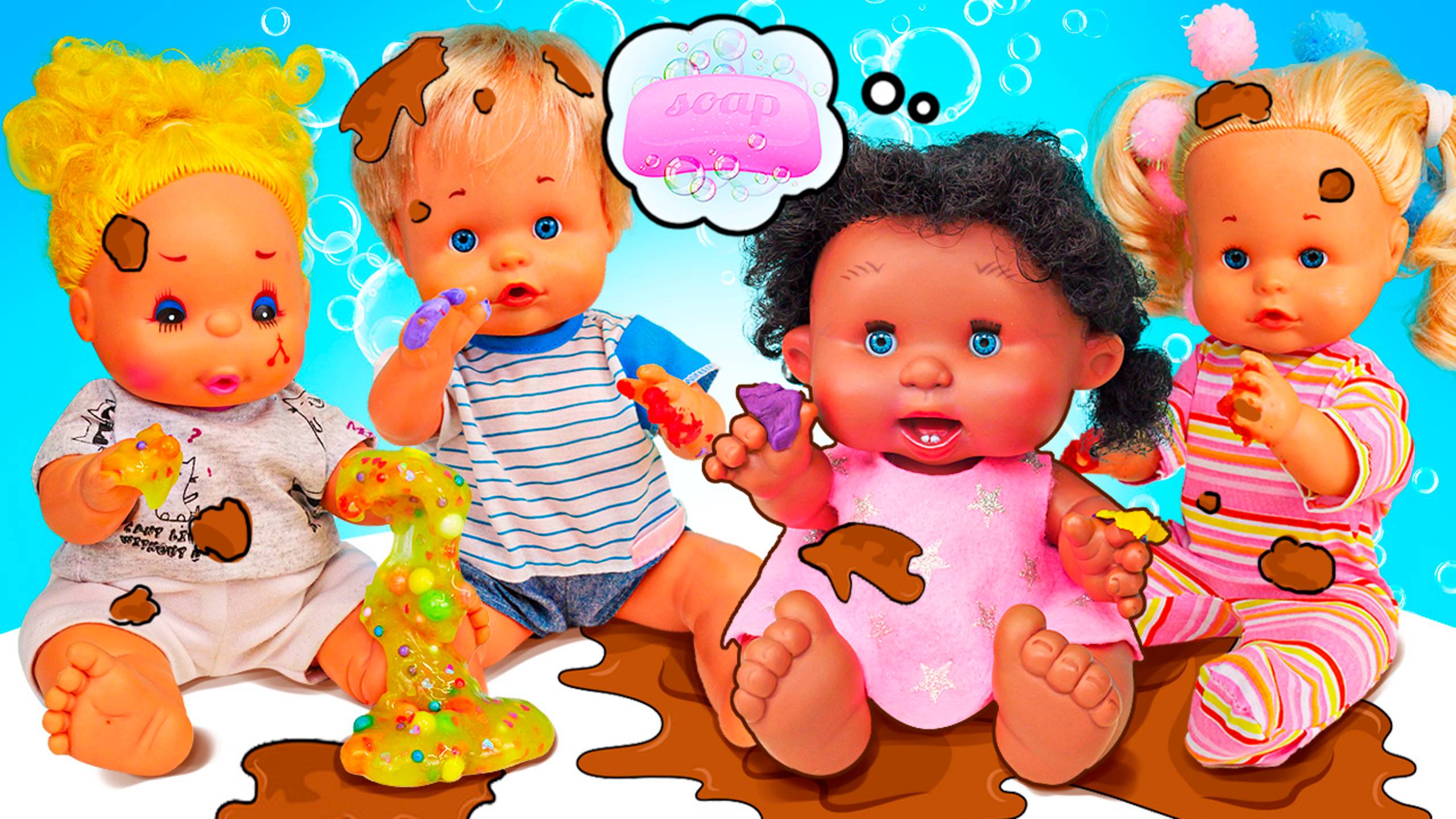 Мой детский сад моет руки! 🧼🧽🛁  Игры с куклами пупсами для детей