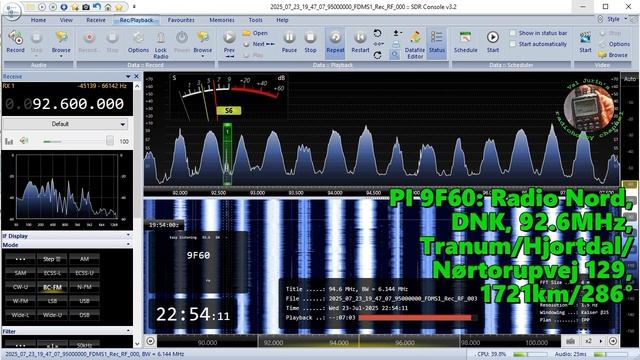 23.07.2025 19:54UTC, [Es], Radio Nord, Дания, 92.6МГц, 1721км, 160Ватт