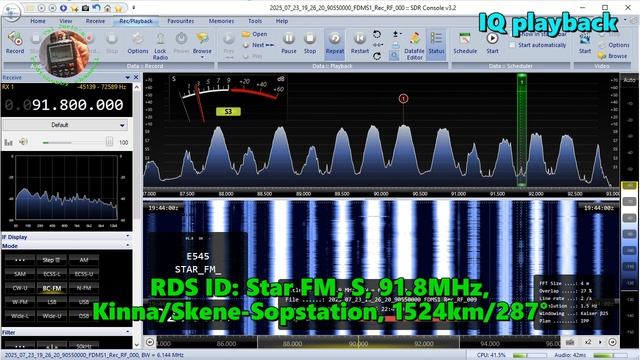 23.07.2025 19:44UTC, [Es], Star FM, Швеция, 91.8МГц, 1524км, 500Ватт