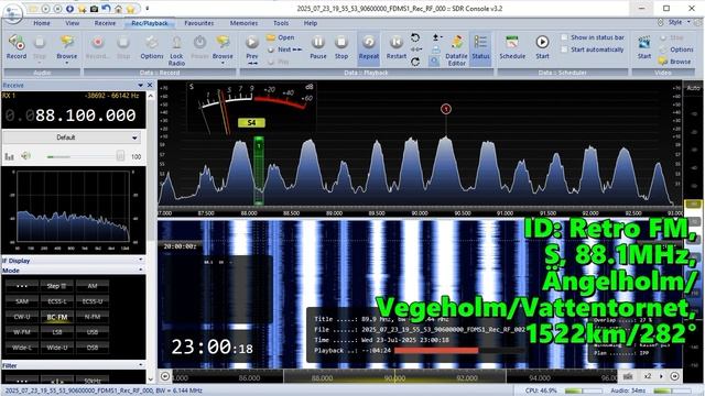 23.07.2025 20:00UTC, [Es], Retro FM, Швеция, 88.1МГц, 1522км