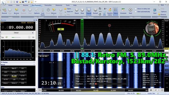 23.07.2025 20:10UTC, [Es], Retro FM, Швеция, 89.0МГц, 1523км