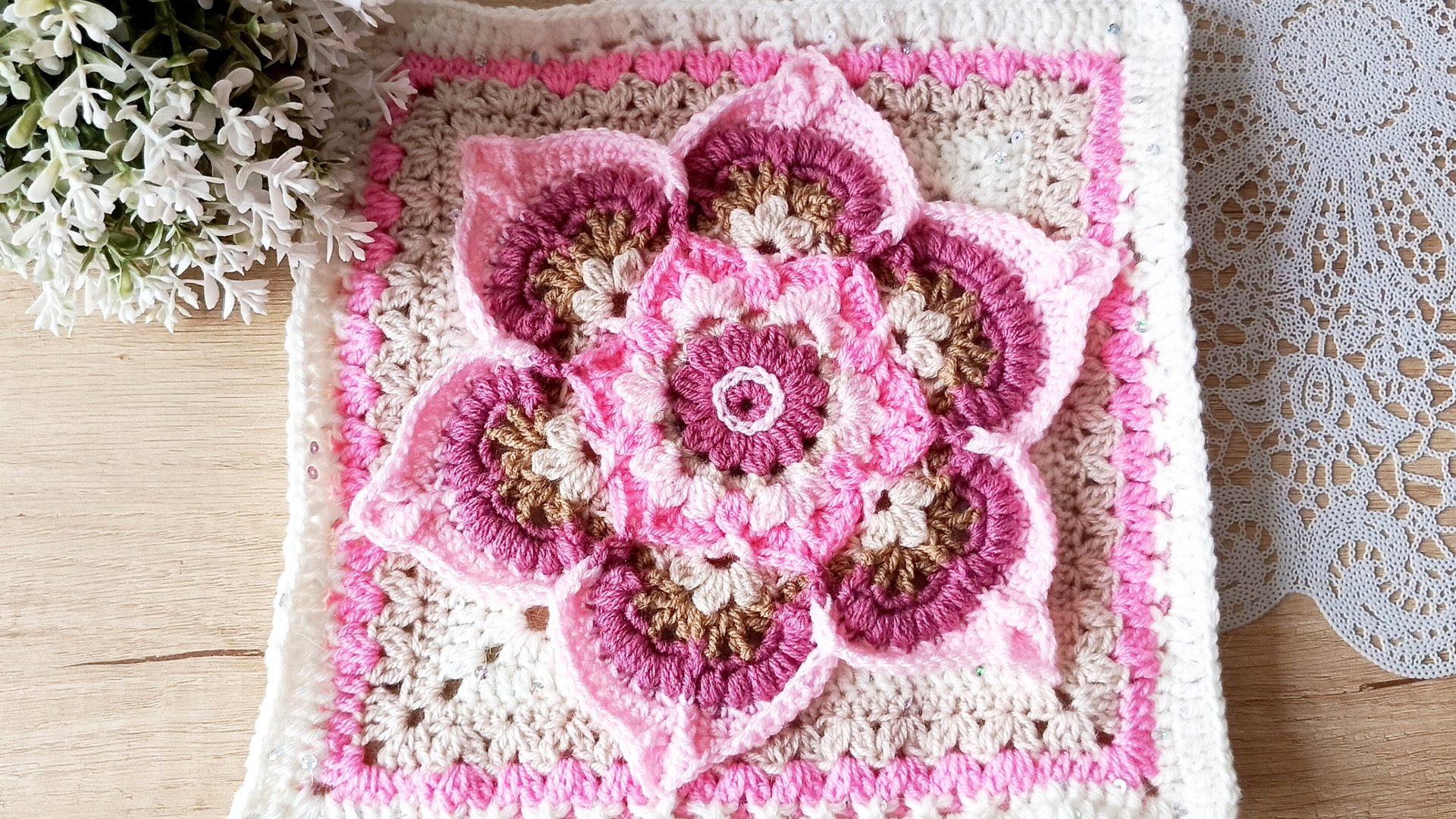 2. Бабушкин квадрат. 16-20 ряды. Схемы вязания крючком. цветок крючком.mp4