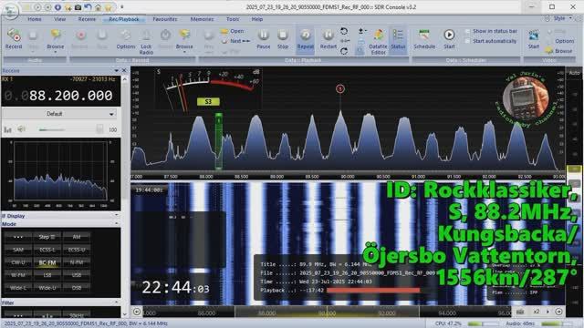 23.07.2025 19:43UTC, [Es, QRP], Rockklassiker, Швеция, 88.2МГц, 1556км, 100Ватт