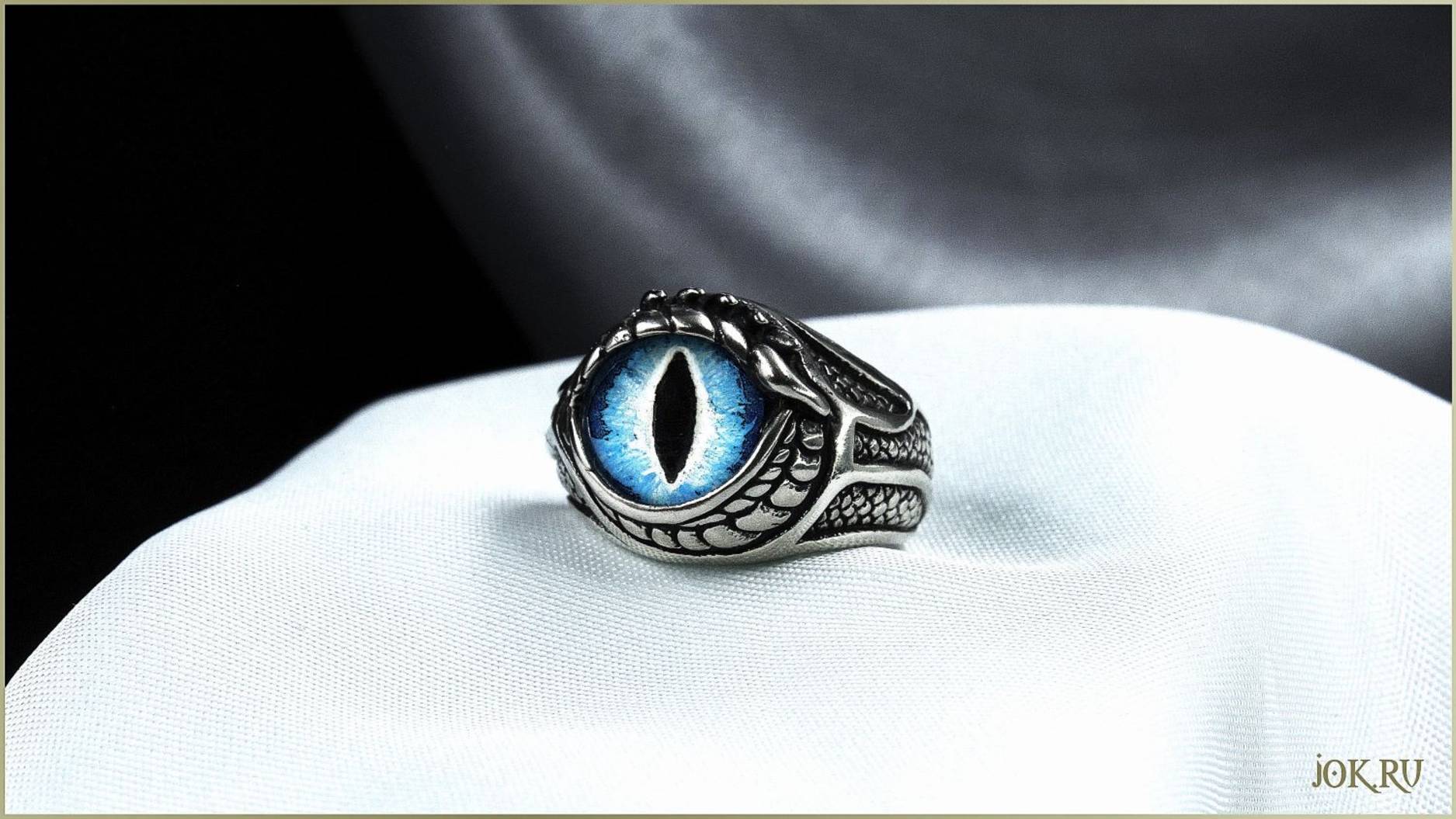 КОЛЬЦО ЛЕДЯНОЙ ГЛАЗ ДРАКОНА JOK.RU ПЕРСТЕНЬ ИЗ АРГЕНТАНА В СТИЛЕ ФЭНТЕЗИ