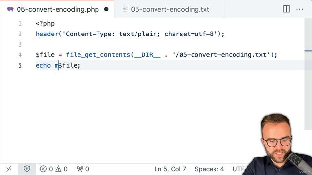 36-06. Convert non-UTF-8 strings with `mb_convert_encoding`
