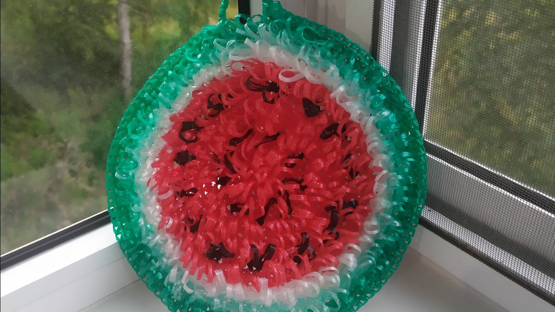 МОЧАЛКА АРБУЗ КРЮЧКОМ . МАСТЕР-КЛАСС.