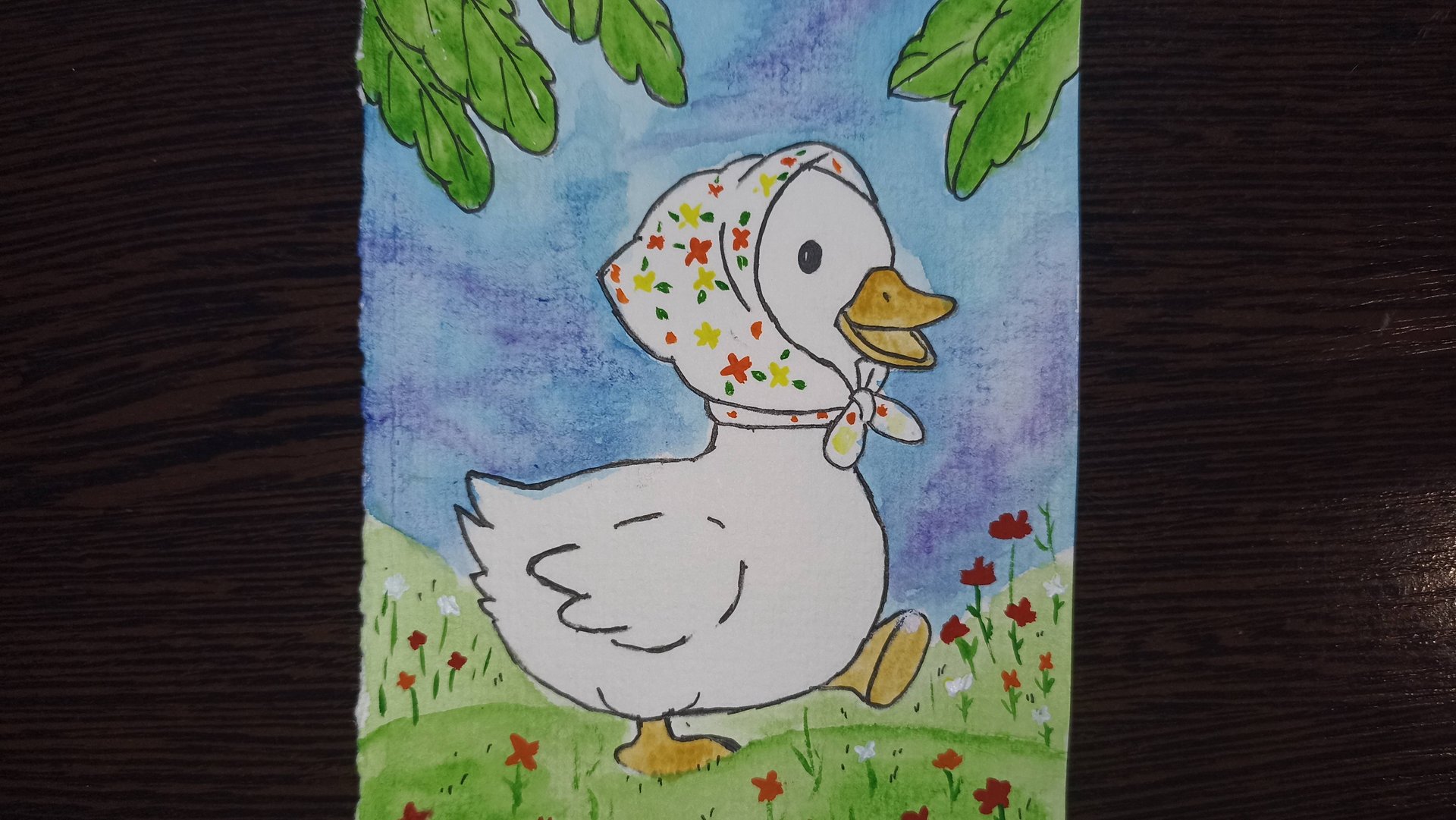 Рисунок акварелью / Утка на прогулке