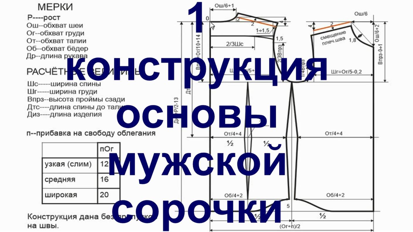 1 Построение конструкции основы мужской сорочки