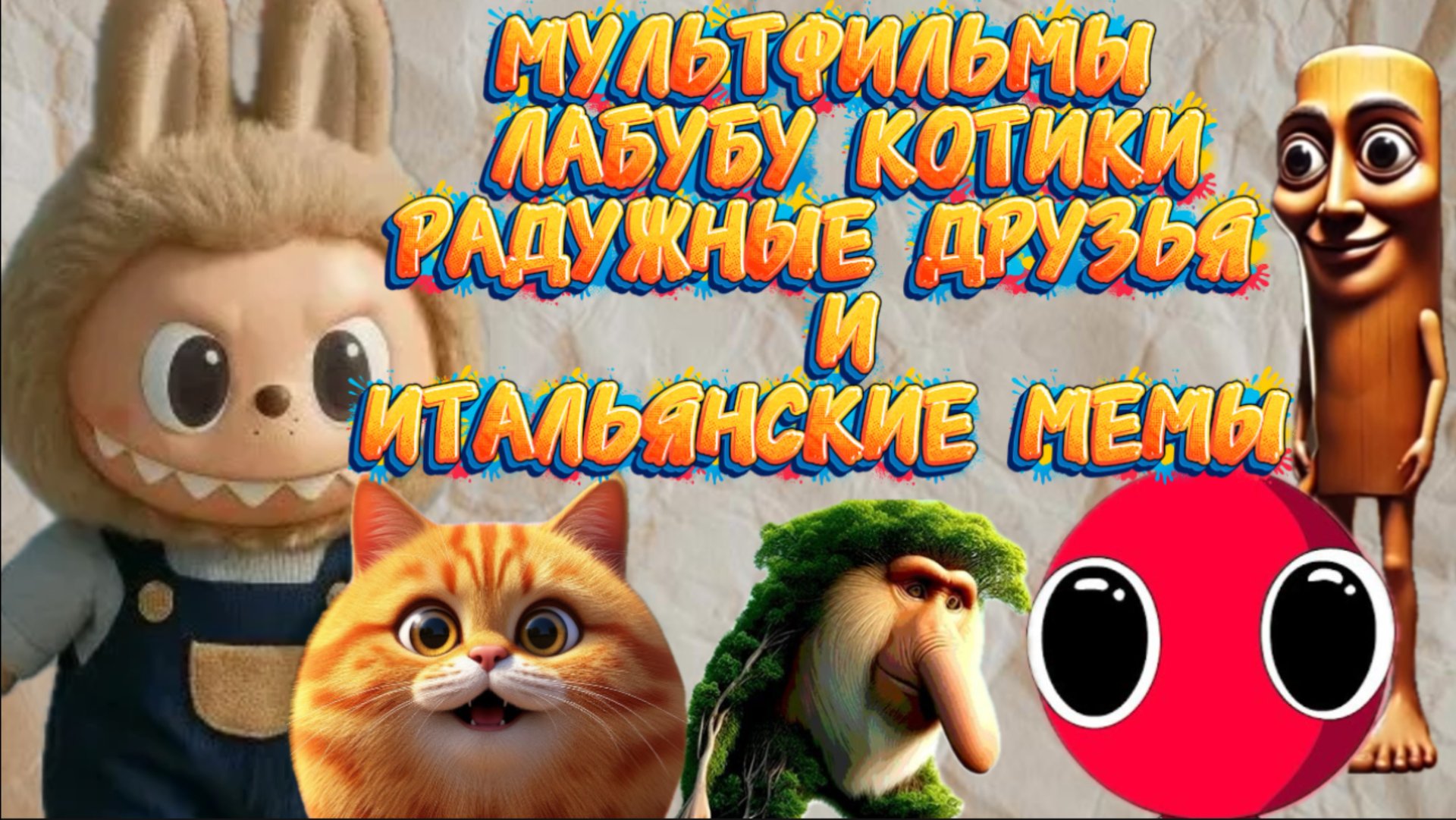 Мультфильмы, лабубу, итальянские мемы, котики, машинки и радужные друзья