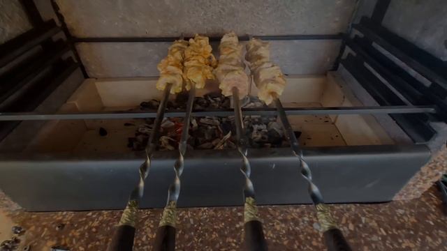 Модульный барбекю комплекс. Первая прожарка шашлыка.