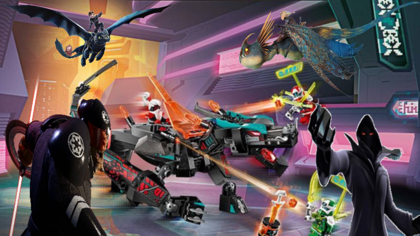 Мастер Теней и lego императорский дракон Унагами, Иккинг и Астрид против Лиги Злодеев!