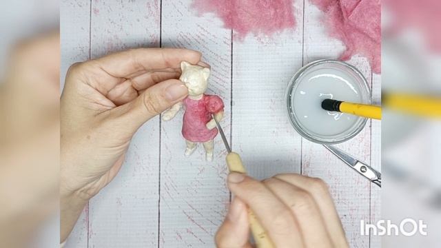 Кошечка с клубочками ватная игрушка, часть 3. Платье для куколки