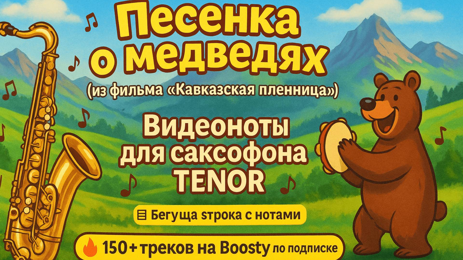 🎷 Sax Tenor — Песенка о медведях (Кавказская пленница) | Видеоноты + PDF + Минус