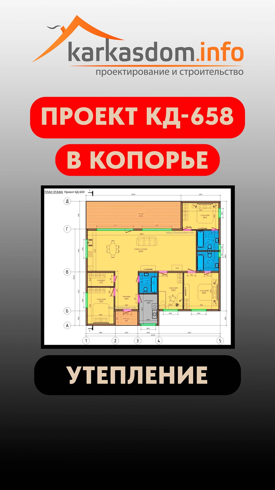 Обзор_каркасного_дома по проекту КД-658, Копорье. Утепление.