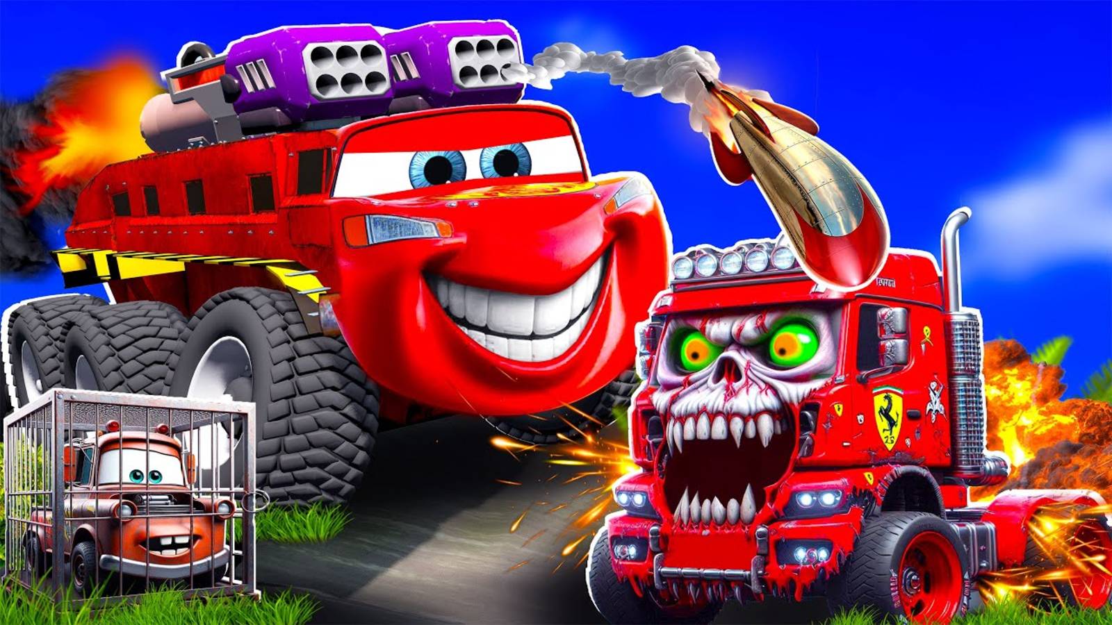 🚓🤪МОЛНИЯ МАКВИН И ЕГО ДРУЗЬЯ СУПЕРГЕРОИ В НОВЫХ ПРИКЛЮЧЕНИЯ ПРОТИВ ОГРОМНОЙ МАШИНЫ МОНСТРА🚓⭐