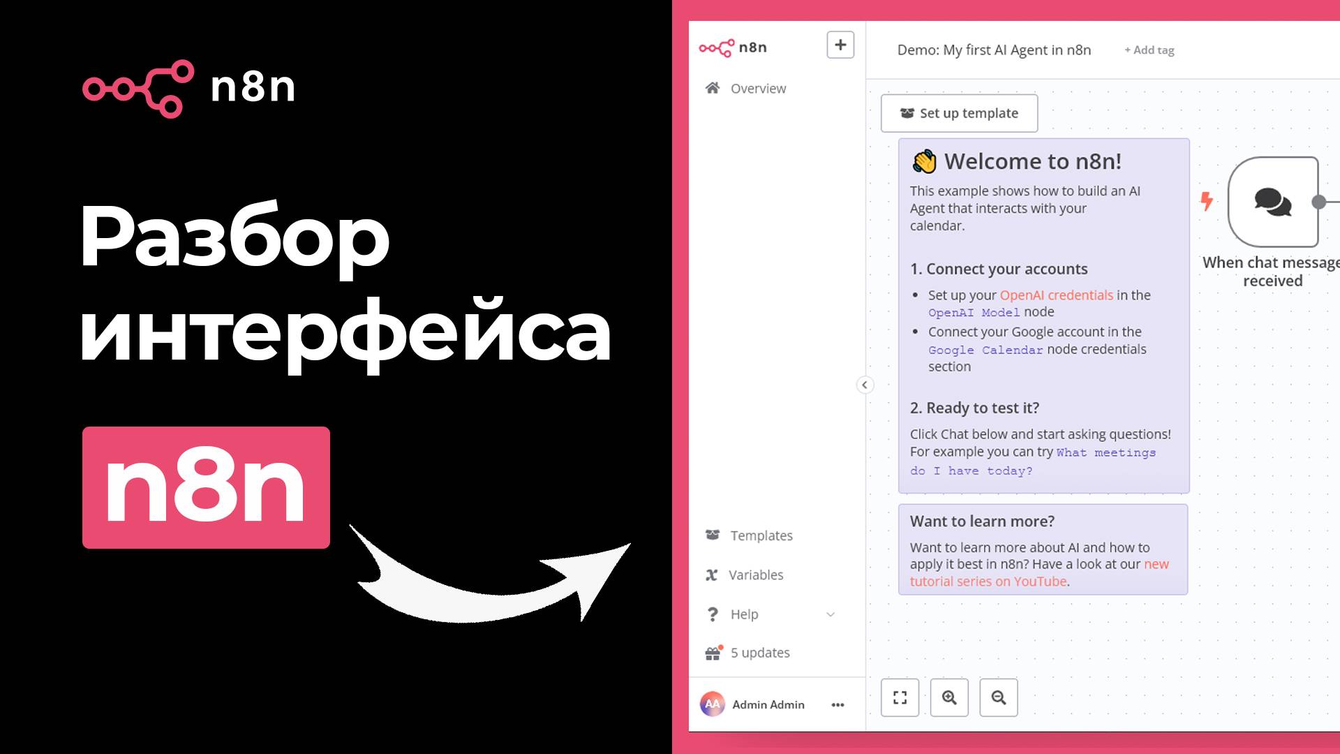 Интерфейс n8n: Полный разбор для начинающих (Ноды, Шаблоны). Урок 3