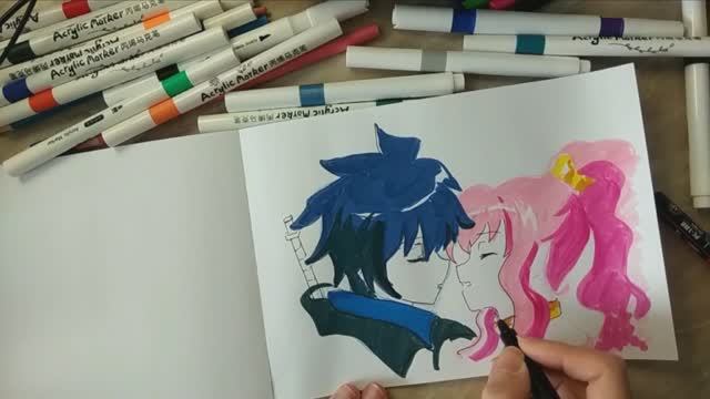 Рисую акриловыми маркерами фанарт по аниме Подручный Луизы Нулизы  персонажи Луиза и Сайто  #аниме