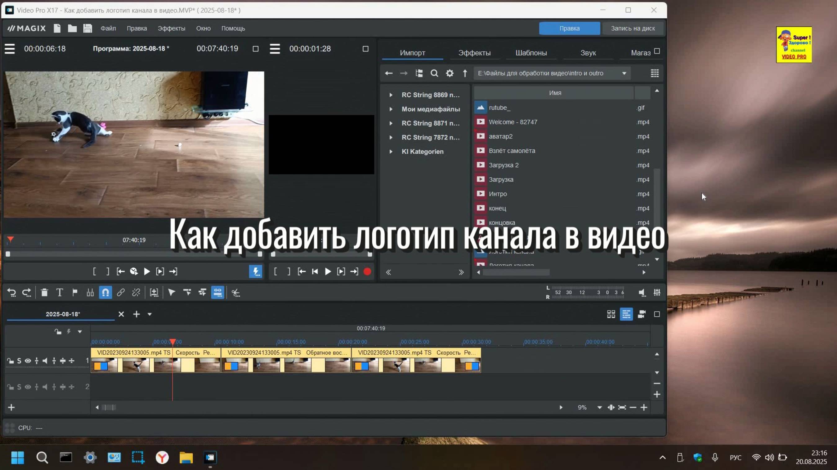 Как добавить логотип канала в видео