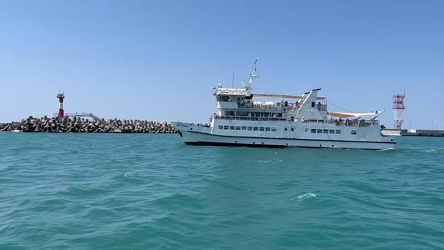 Теплоход Дагомыс выходит из порта в Сочи.