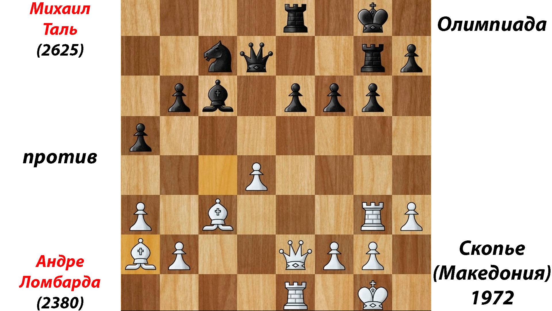 Михаил Таль против Андре Ломбарда. Олимпиада в Скопье (Македония), 1972.