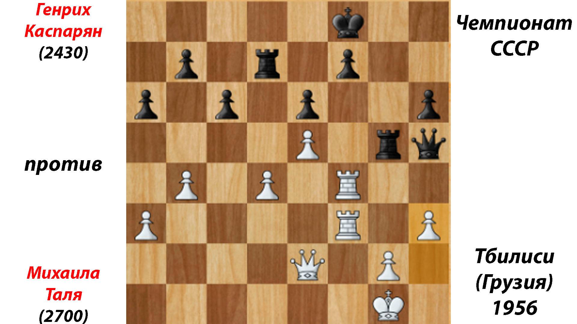 Генрих Каспарян против Михаила Таля. Чемпионат СССР. Тбилиси (Грузия), 1956.