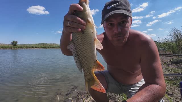 Пойма пустая. Все озера пересыхают. Рыбалка удалась. Лещ, Сазан, Карась на удочку.