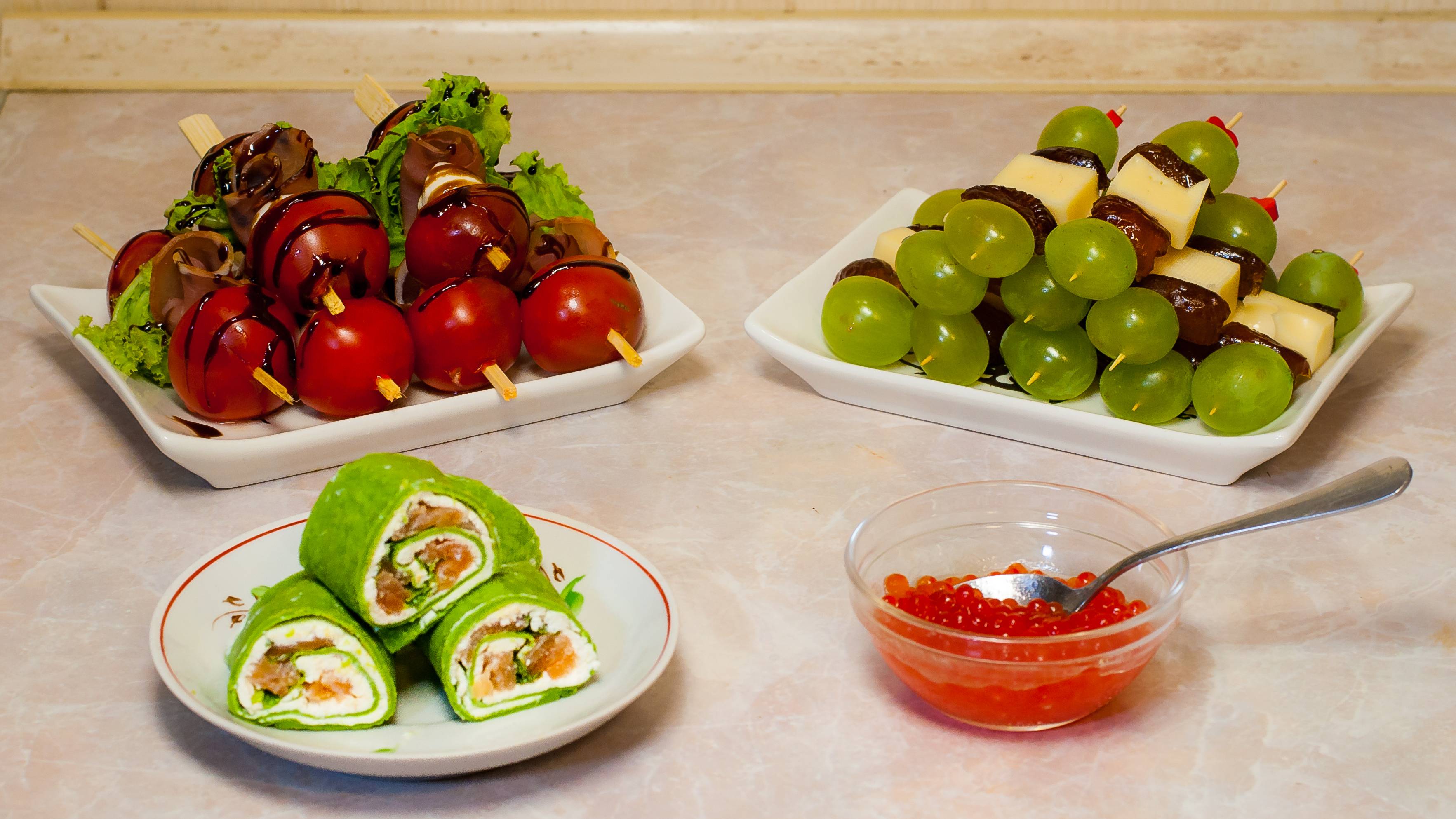 Фуршетные закуски три варианта и Хлебный квас