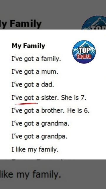 Top English Starter - My Family