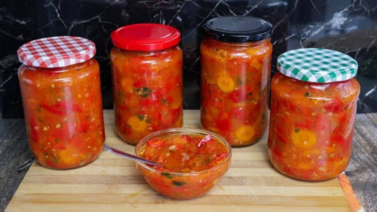 Охотничий салат на зиму - Зимний салат из перцев и помидоров, РЕЦЕПТ без консервантов