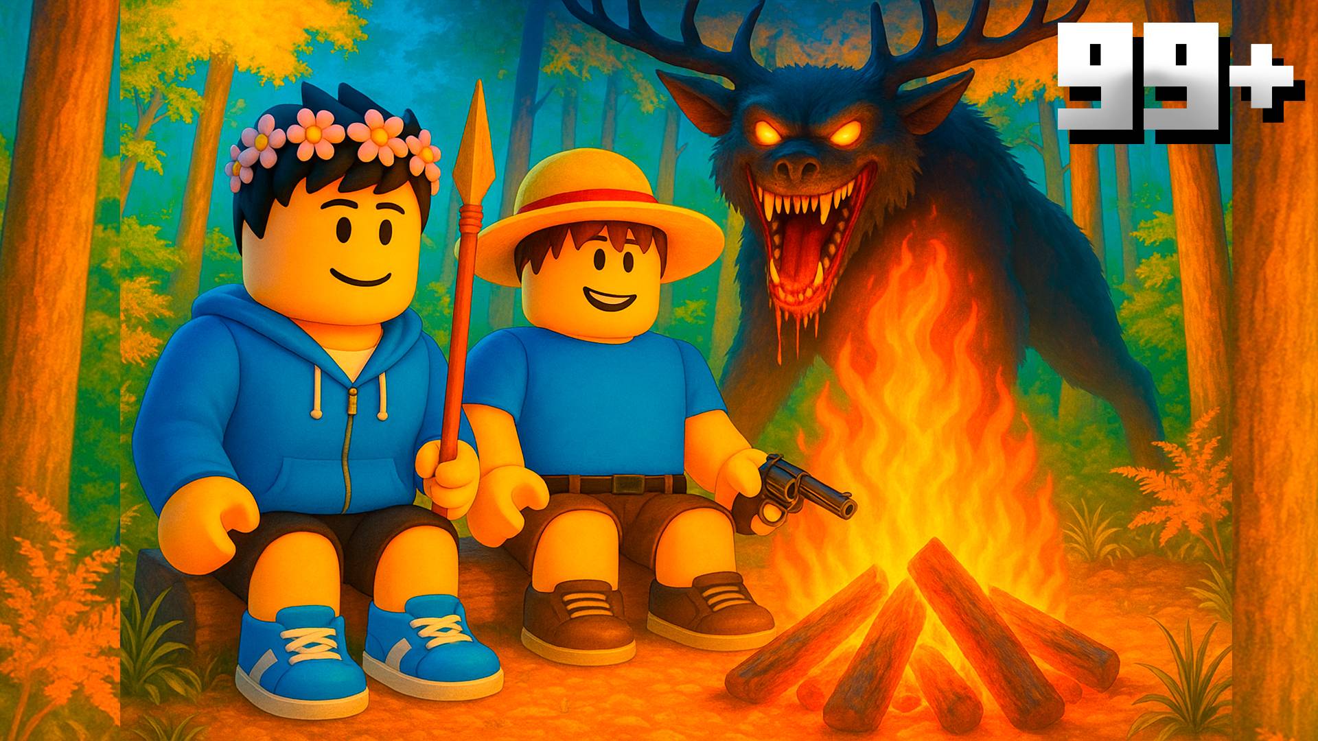 ВЫЖИЛ 99 НОЧЕЙ С ДРУГОМ В СТРАШНОМ ЛЕСУ В РОБЛОКС!