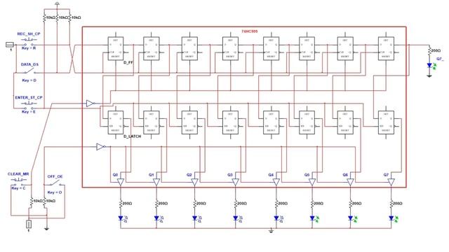 Визуализация работы сдвигового регистра 74HC595