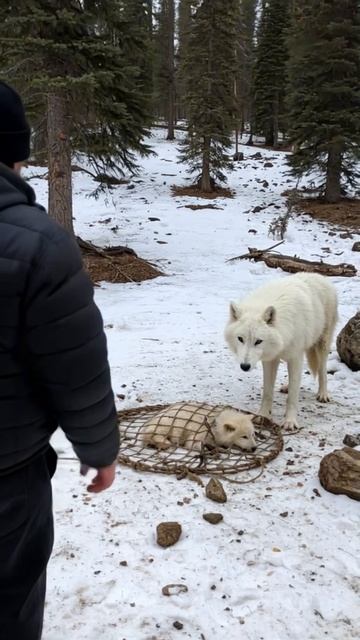Волчица просит помощи у человека...