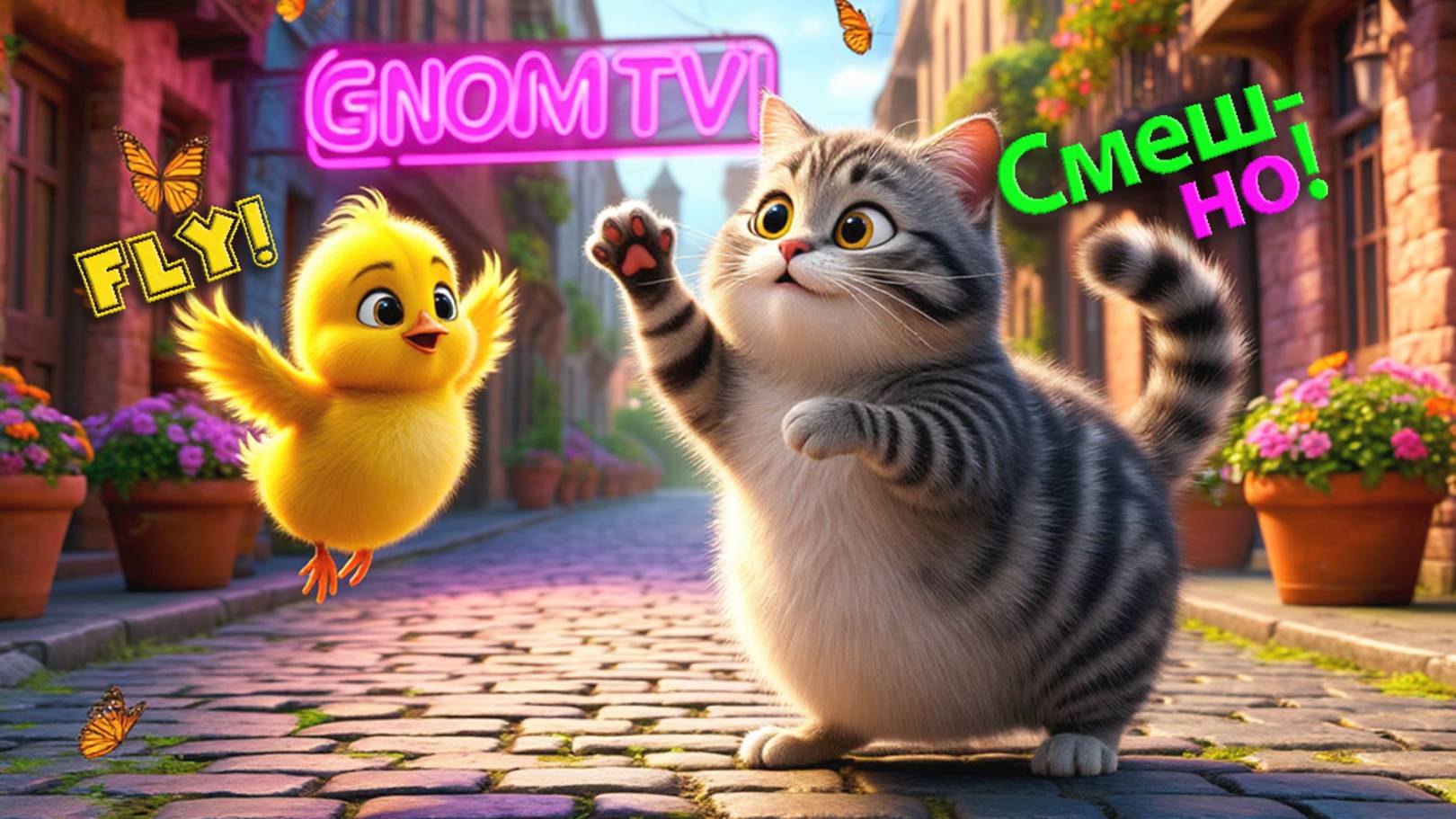 Кот и цыпленок Пух: "Хочу летать!"