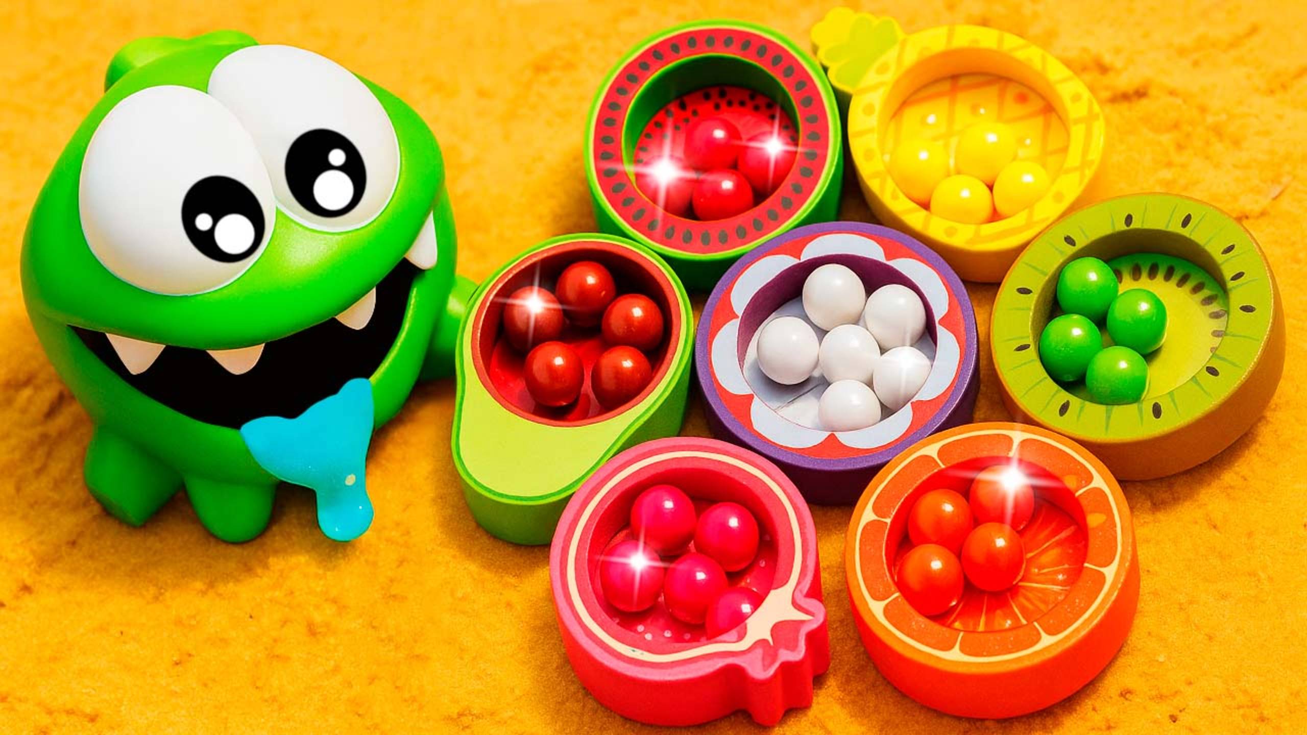 Познавательная игра: что Ам Ням нашёл в песке? Учим фрукты вместе!