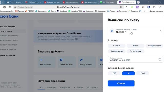 Загрузка выписок из Ozon банка