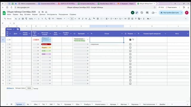 Работа с таблицей по отзывам гостей
